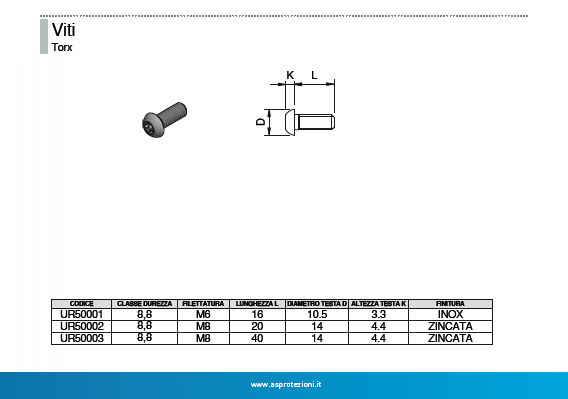 Vite Torx testa a bottone M6 x 16 ISO 7380 | Viti speciali